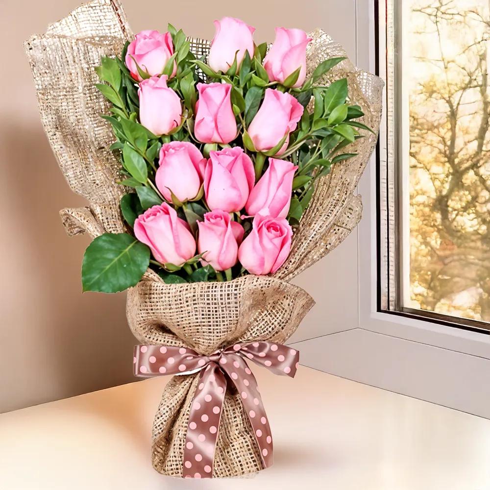 Buy Bouquet of Pink Roses Jute Wrapping - RS.745