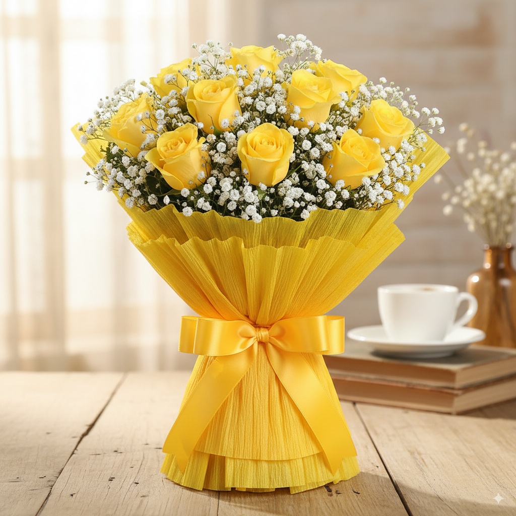Buy Bouquet of 10 Yellow Roses Bunch - RS.595